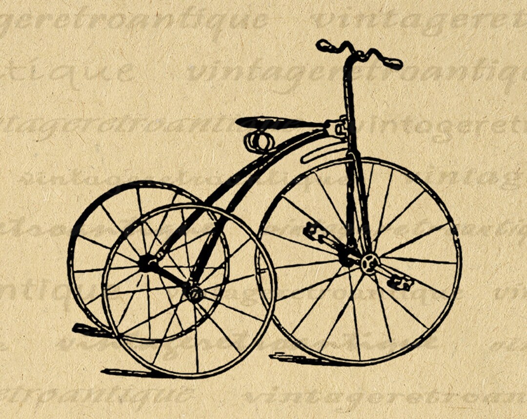 Printable Tricycle Digital Image Antique Bicycle Illustration Download ...
