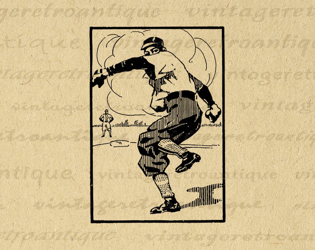 Vintage Baseball Player Graphic Printable Download Pitcher Digital ...