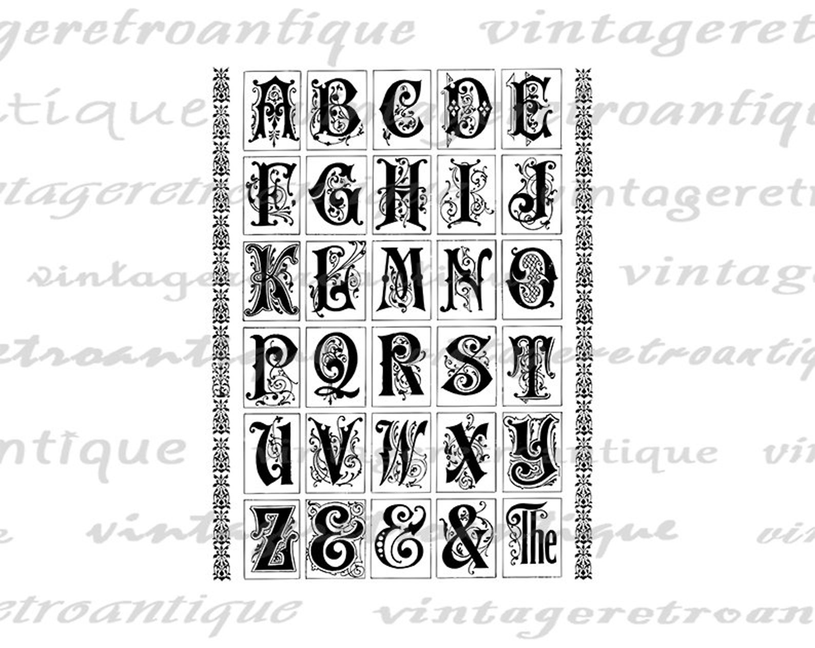 Digital Embellished Alphabet Graphic Image Medieval Script Printable ...