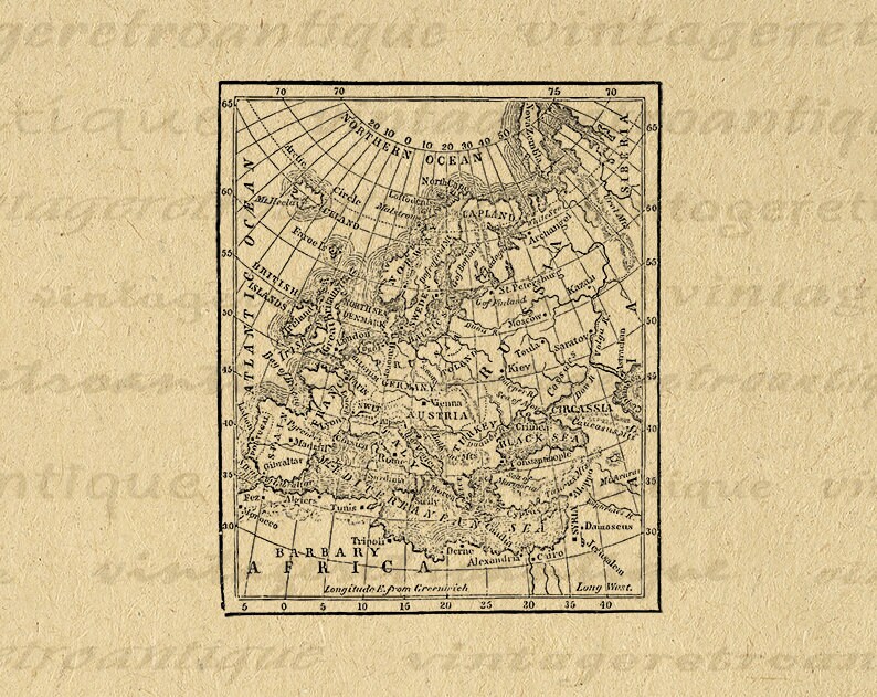 Antique Map of Europe Printable Digital Graphic Image Illustration ...