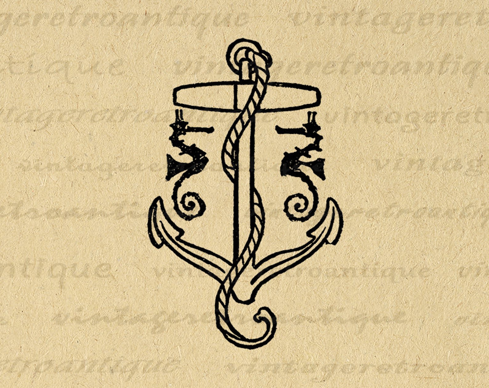 Digital Ship Anchor Printable Graphic Ocean Anchor With Seahorses Image ...