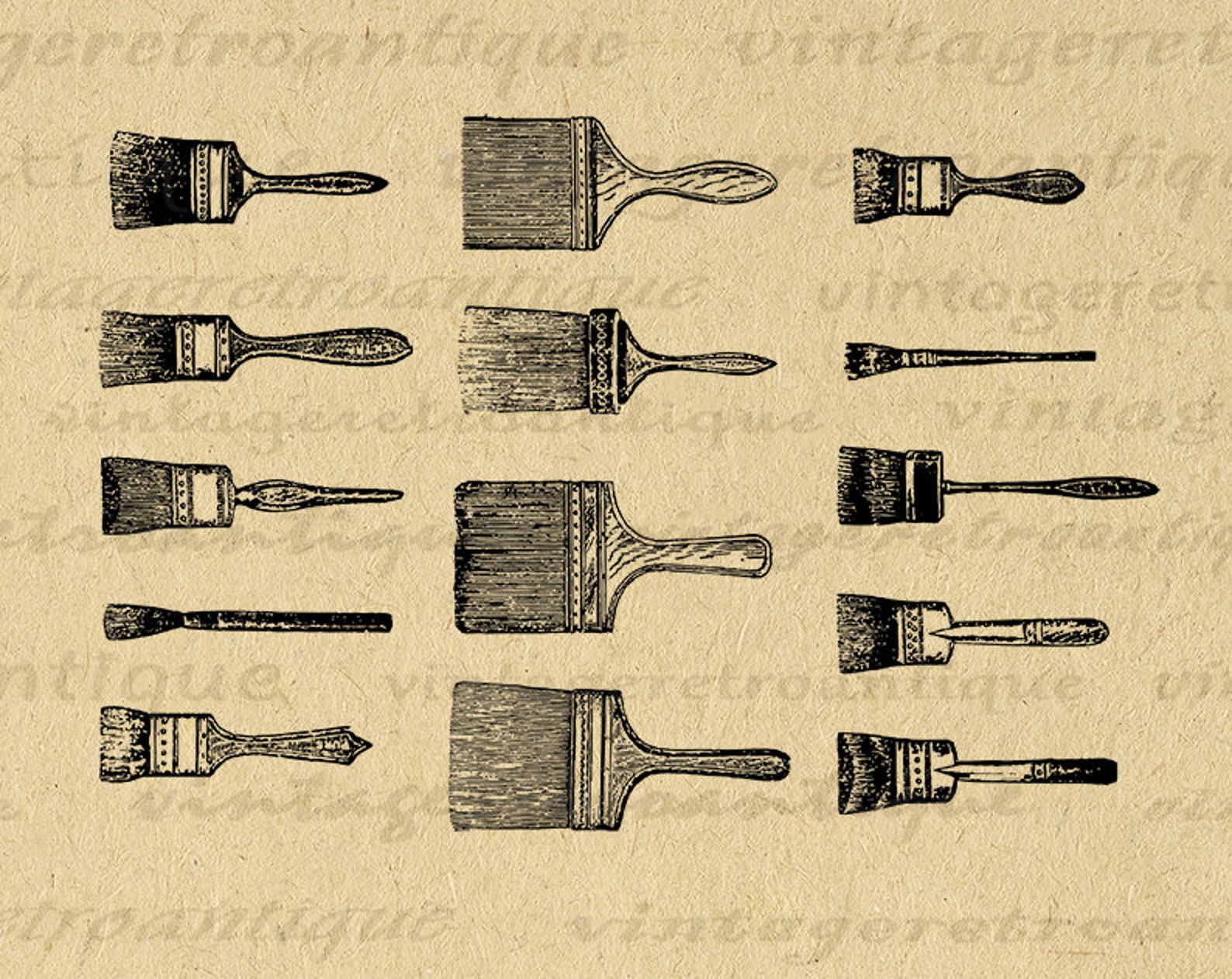 Paintbrushes Set Printable Paintbrush Graphic Illustration Digital ...