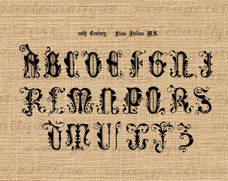 Digital Image Elegant Alphabet Printable Fancy Italian - Etsy