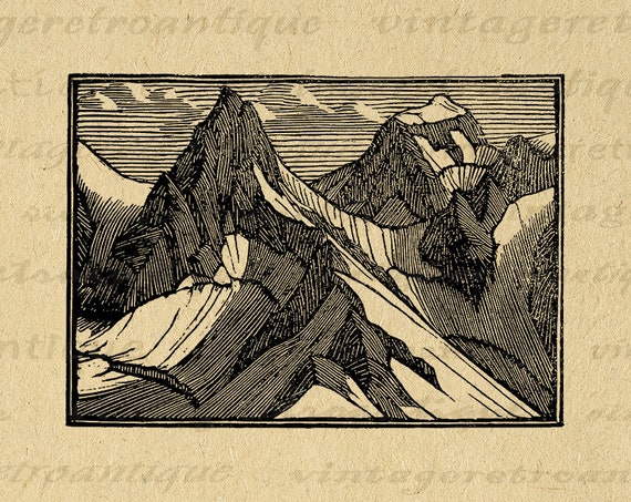 Digital Mountain Graphic Image Antique Illustration Printable | Etsy