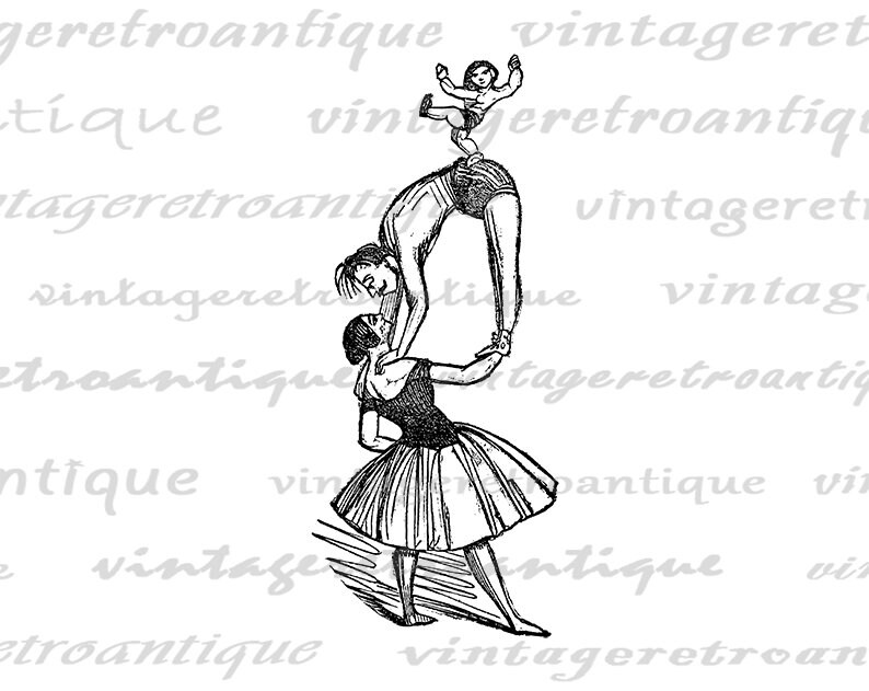 Digital Printable Circus Acrobats Graphic Image Artwork Instant ...