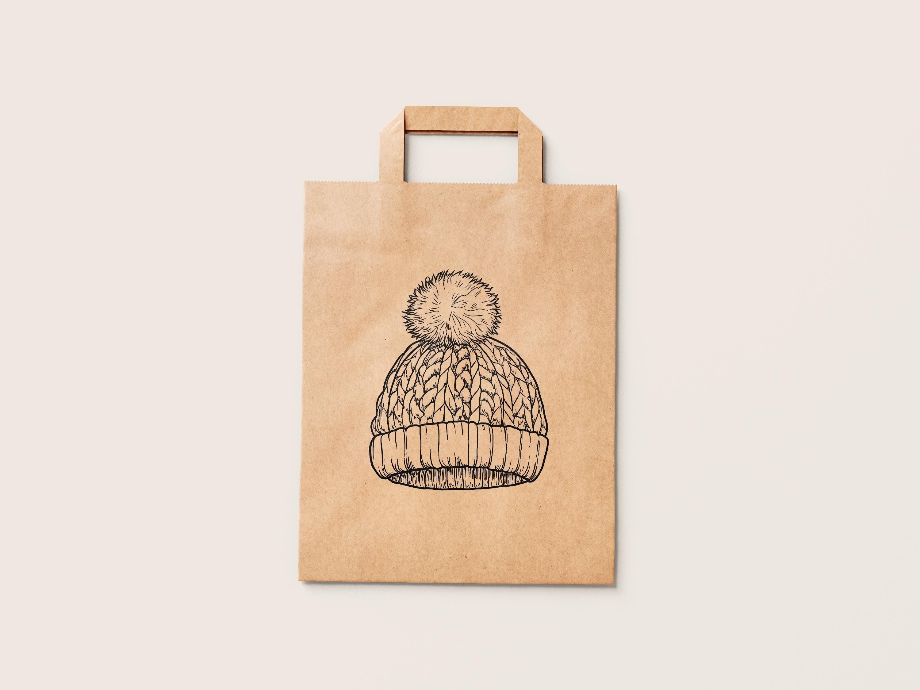 Cozy Winter Hat Line Art Printable - Knitted Beanie Illustration PNG ...