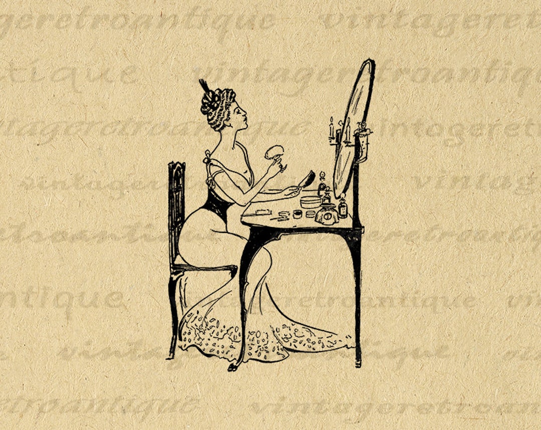 Digital Graphic Girl at Makeup Vanity Download Printable Illustration ...