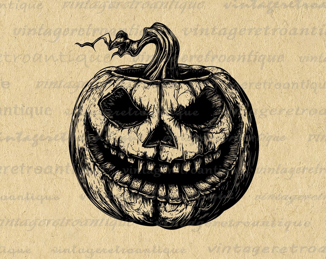 Scary Jack-o-lantern Line Art Printable Creepy Halloween Pumpkin ...