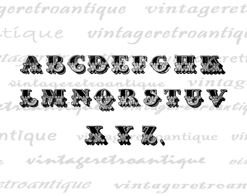 Western Style Alphabet Graphic Digital Printable Letters Collage Sheet ...