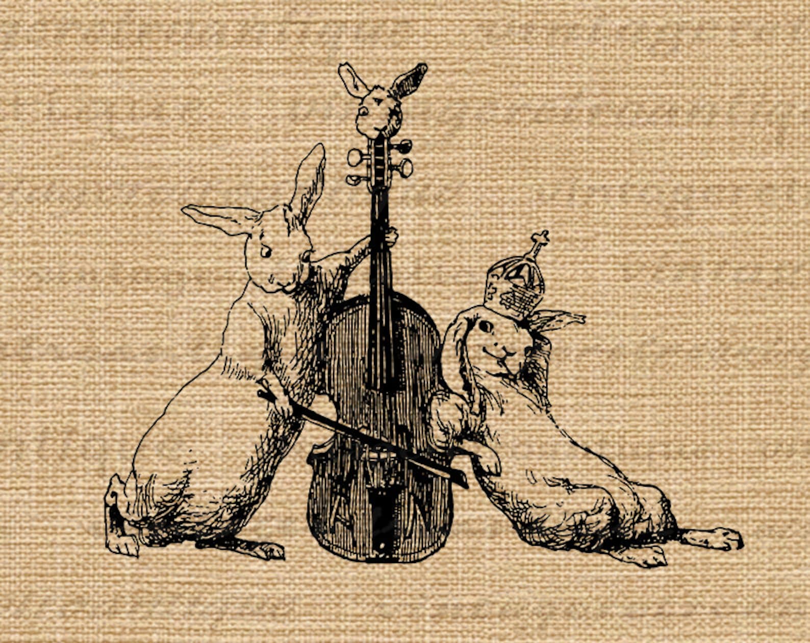 Printable Digital Rabbits With Violin Graphic Download Image ...