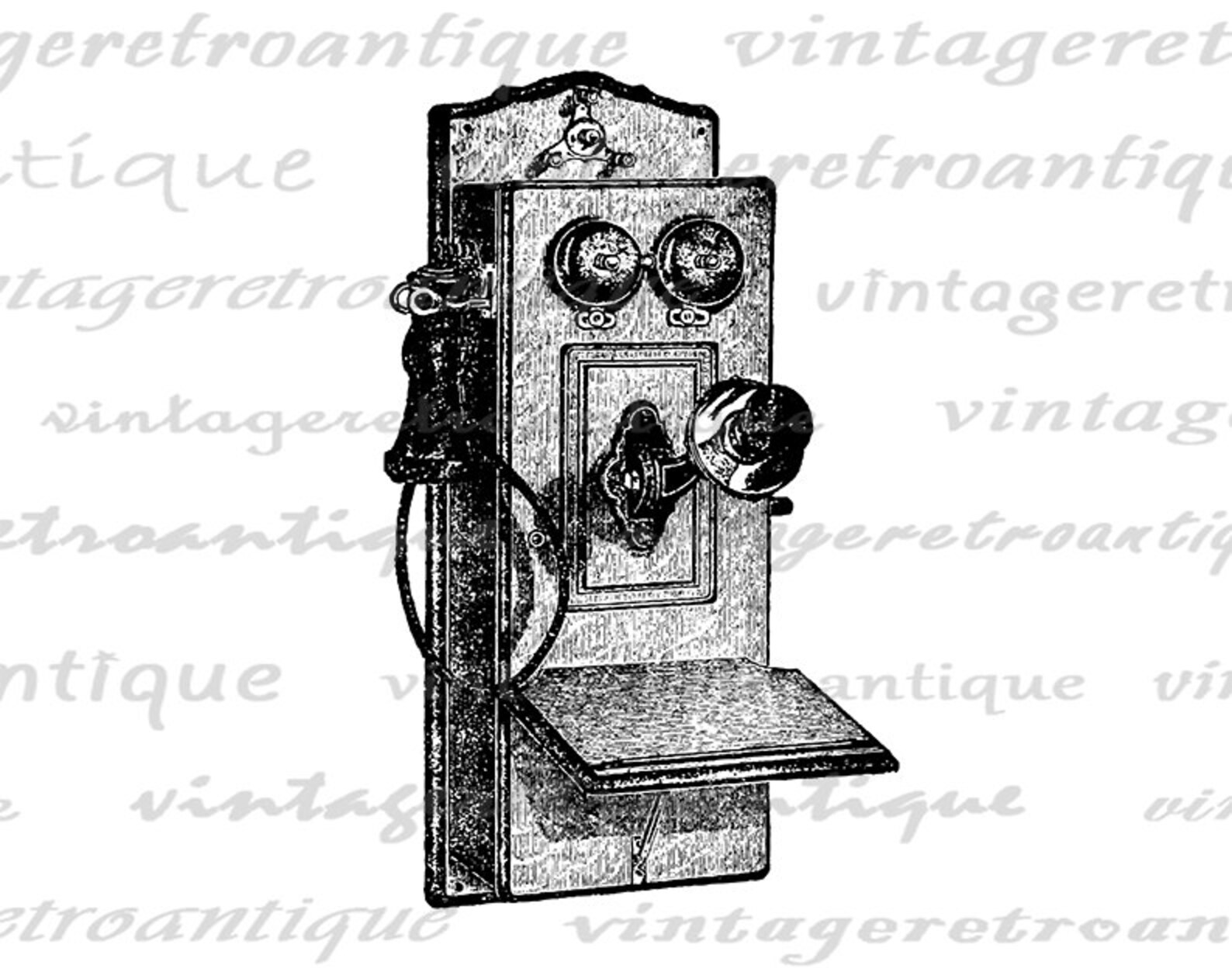 Antique Telephone Digital Printable Image Illustated Old Phone - Etsy