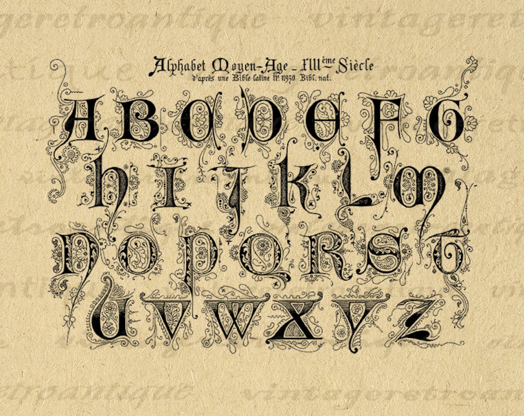 Printable Digital Fancy Elegant Antique Graphic Alphabet Letters ...