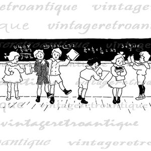 Printable Digital School Children Learning Math With Chalkboard ...