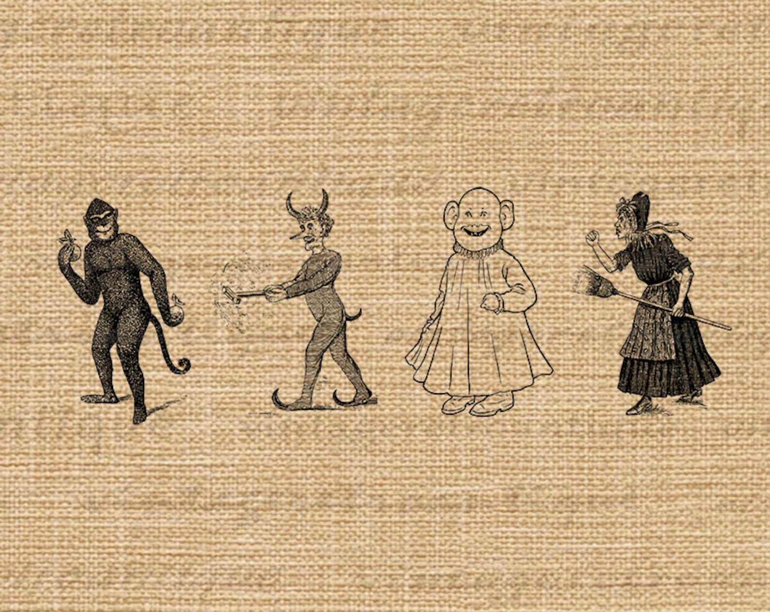 Monkey Witch Devil and Ghost Digital Image Download Printable - Etsy