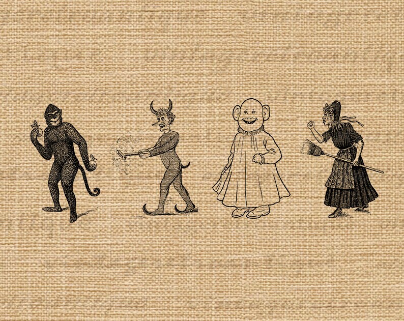 Monkey Witch Devil and Ghost Digital Image Download Printable - Etsy