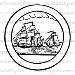 Antique Ships in Circle Design Digital Image Download Printable Graphic ...
