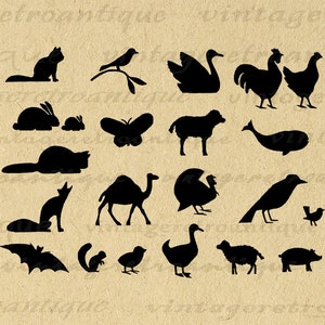 Animal Silhouettes Collage Sheet Digital Graphic Artwork Printable ...