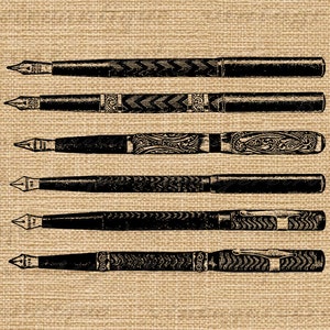 Pens Collage Sheet Printable Graphic Image Antique Illustration Digital ...