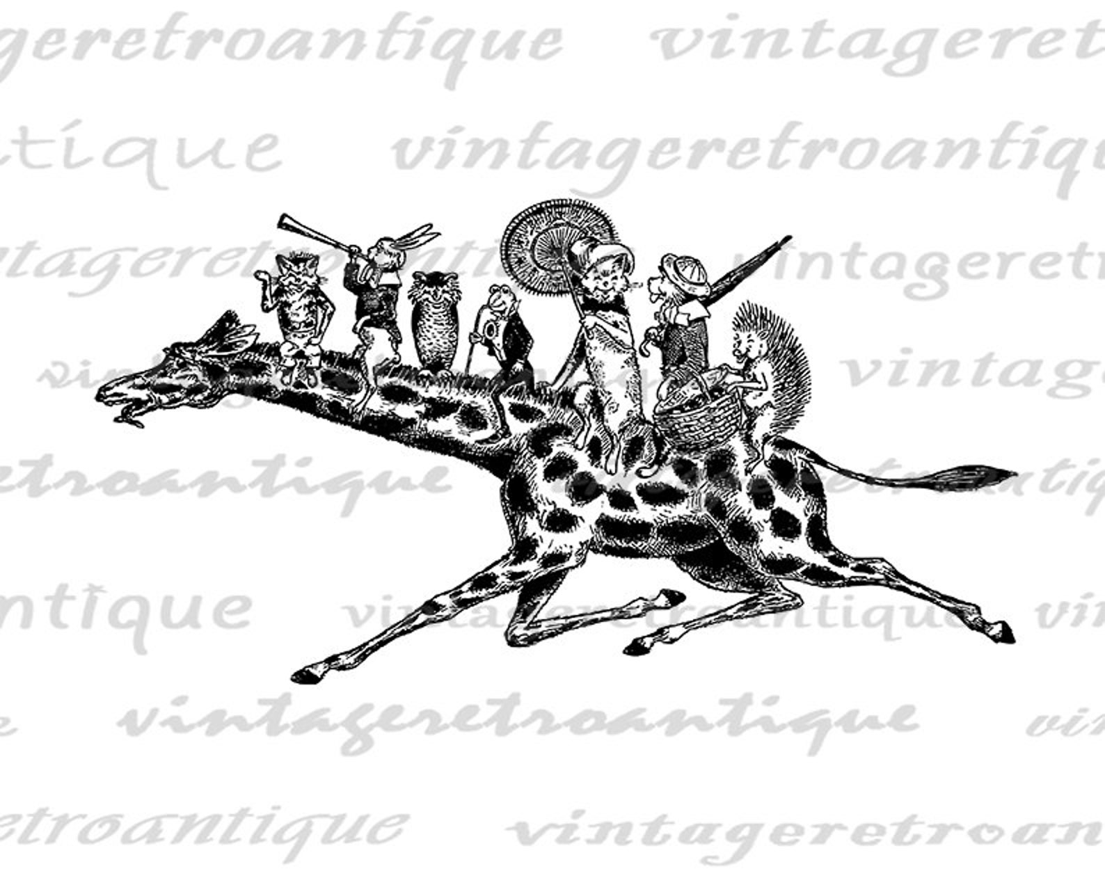 Giraffe With Animals Riding on Back Printable Graphic Download - Etsy