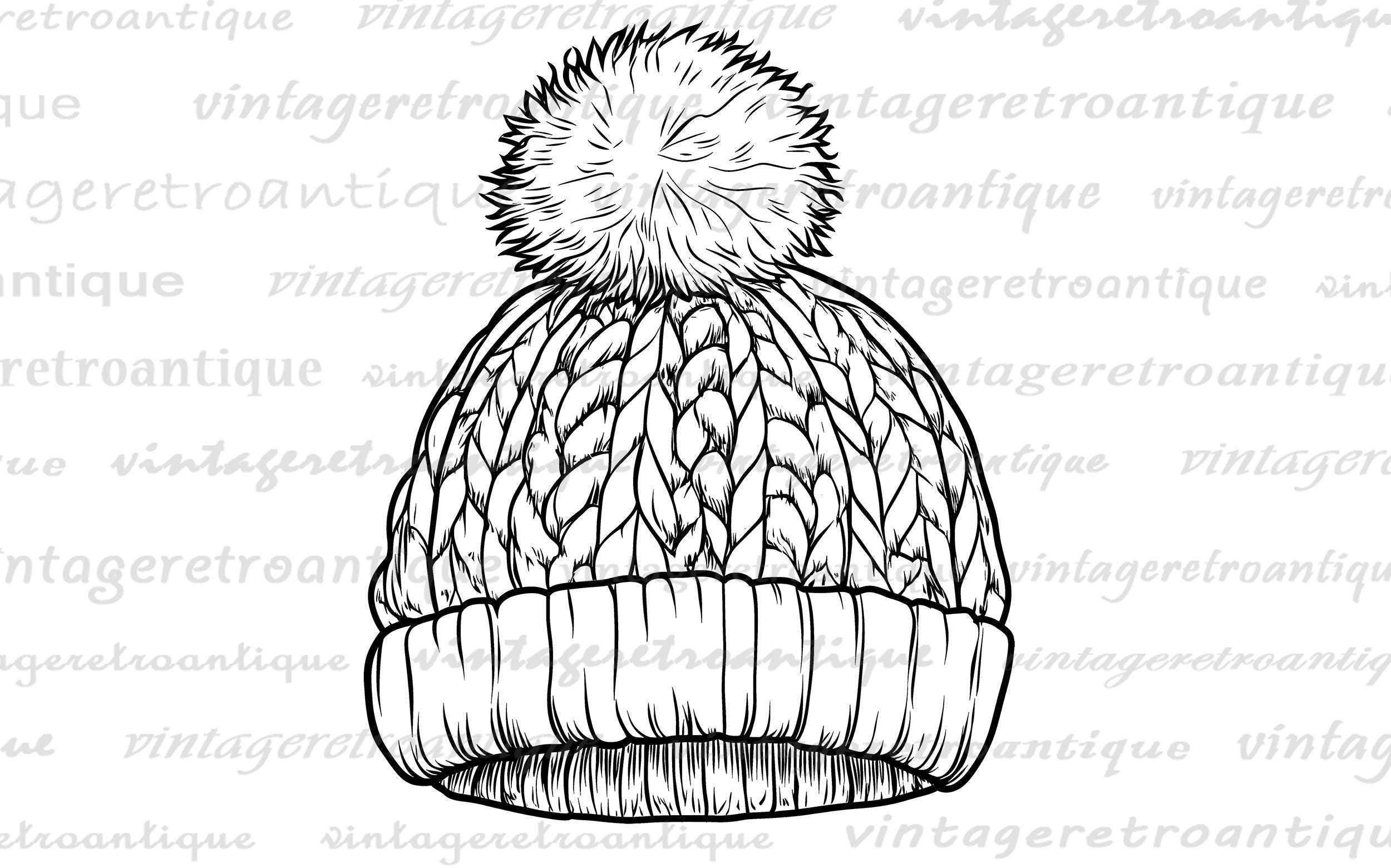 Cozy Winter Hat Line Art Printable - Knitted Beanie Illustration PNG ...