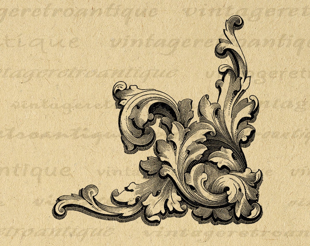 Floral Leaf Corner Design Element Ornate Vintage Old Fashion Image ...