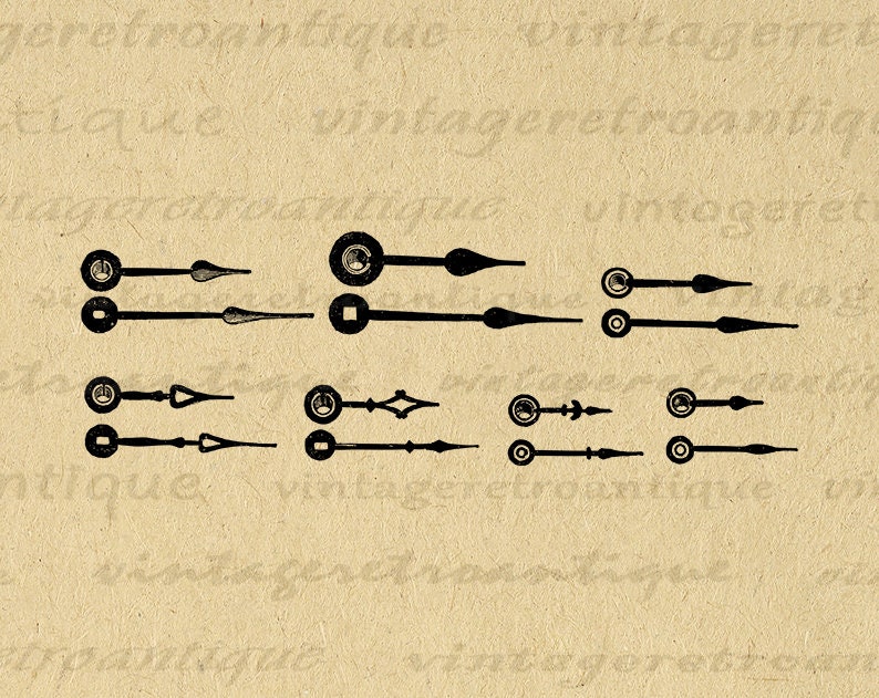 Digital Image Antique Clock Hands Set Graphic Printable Illustration ...