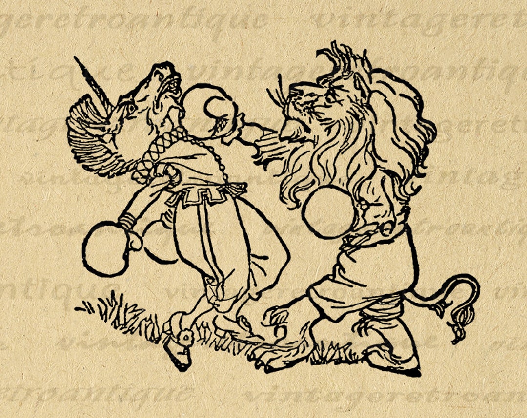 Digital Image Unicorn and Lion Boxing Alice in Wonderland Graphic ...