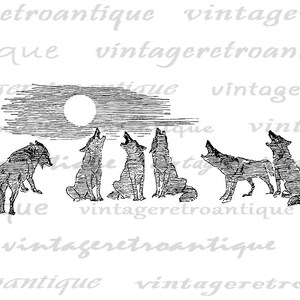 Wolves Howling at the Moon Printable Graphic Image Wolf Illustration ...