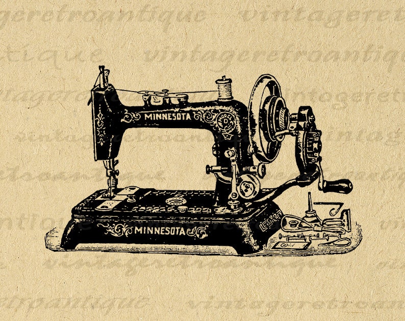 Printable Antique Sewing Machine Graphic Illustration Download Digital ...