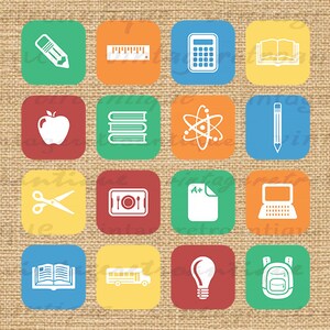 Printable School Icons Collage Sheet Graphic Digital Education Artwork ...