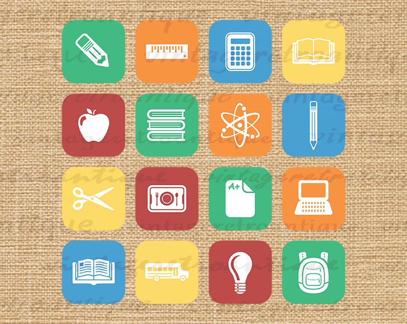 Printable School Icons Collage Sheet Graphic Digital Education Artwork ...