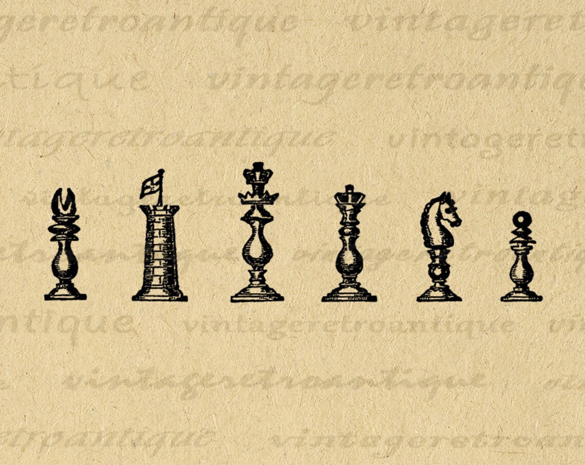 Chess Pieces Graphic Printable Image Digital Download Antique Artwork ...