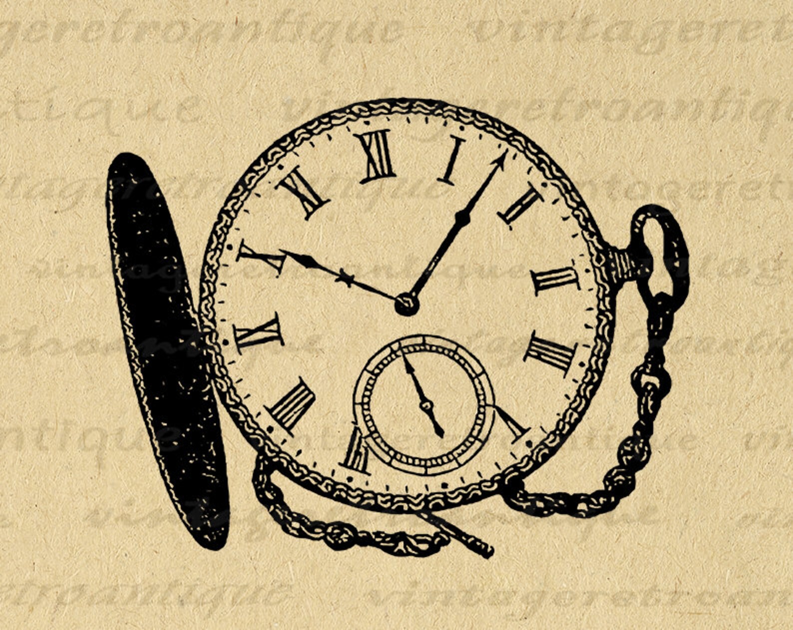 Printable Digital Antique Pocket Watch Image Time Clock Download ...