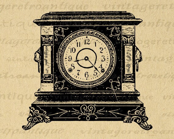 Old Clock Graphic Digital Download Mantle Clock Illustration | Etsy