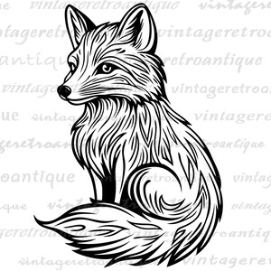 Charming Fox Line Art Printable - Woodland Animal Illustration PNG JPG ...