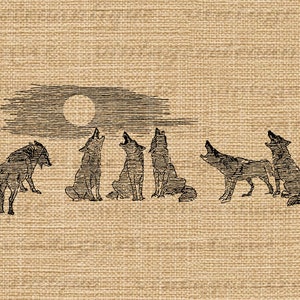 Wolves Howling at the Moon Printable Graphic Image Wolf Illustration ...