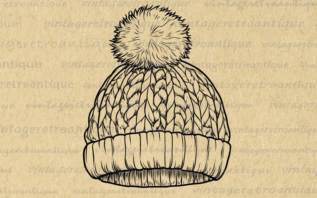 Cozy Winter Hat Line Art Printable - Knitted Beanie Illustration PNG ...