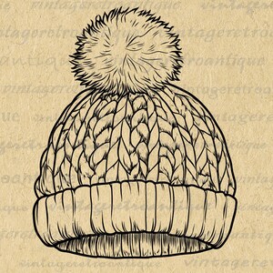 Cozy Winter Hat Line Art Printable - Knitted Beanie Illustration PNG ...