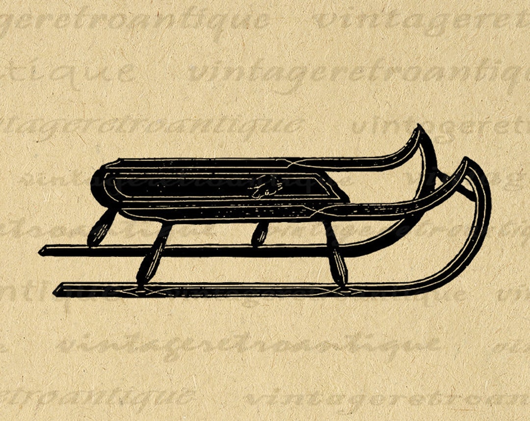 Printable Digital Antique Sled Image Winter Snow Download Illustration ...