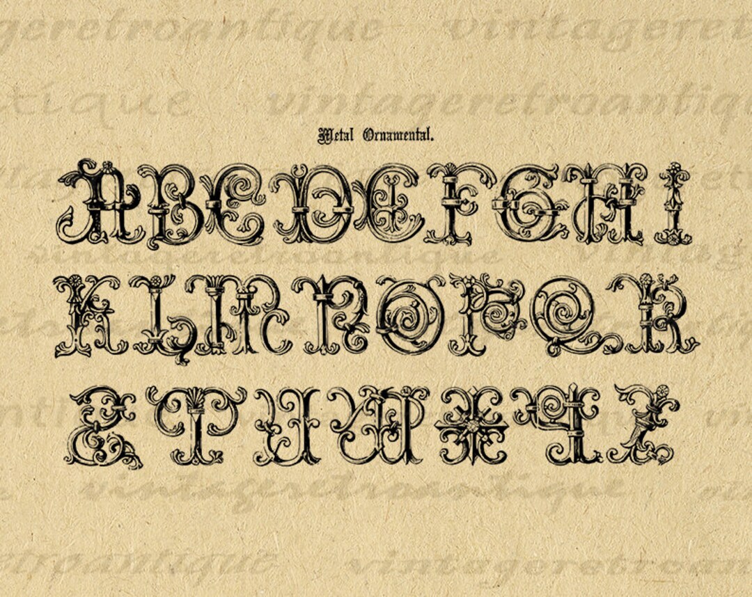 Antique Alphabet, Printable Alphabet PNG, Fancy Letters, Digital Image ...