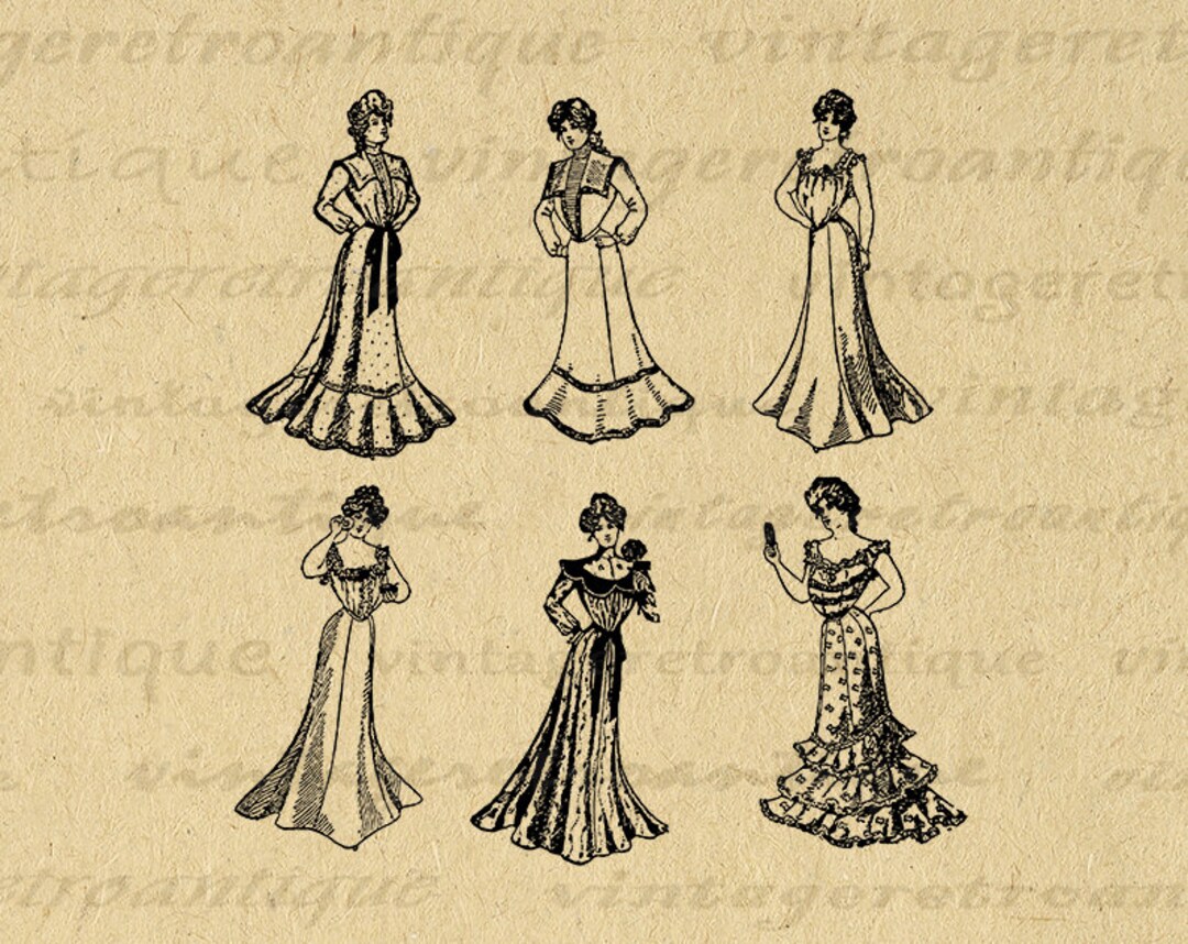 Digital Image Antique Women in Dresses Collage Sheet Artwork Ladies ...