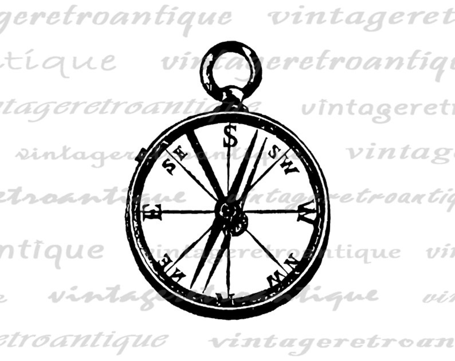 Printable Image Antique Compass Graphic Old Fashioned Illustration ...