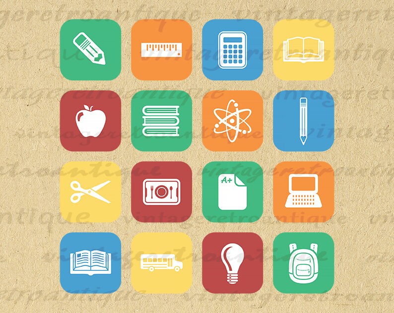 Printable School Icons Collage Sheet Graphic Digital Education Artwork ...