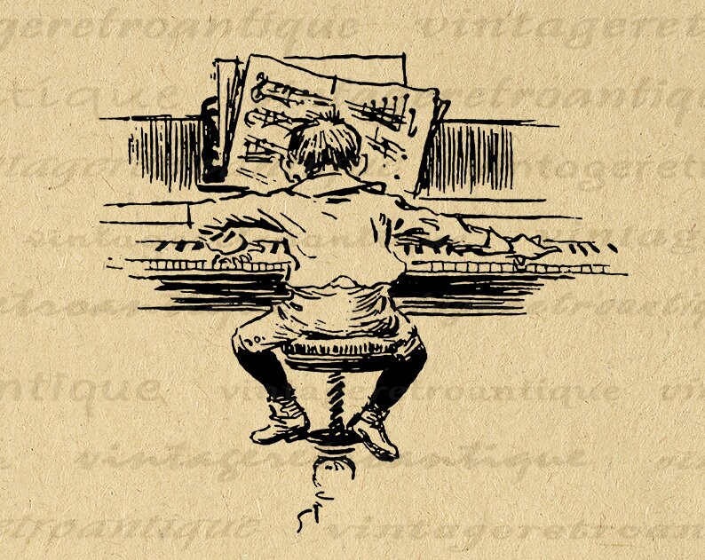 Boy Playing Piano Printable Digital Image Download Music Graphic ...