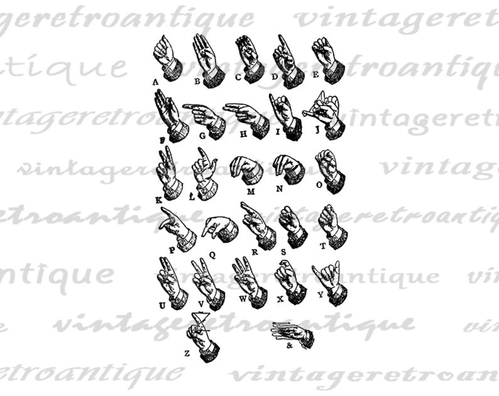 Digital Sign Language Alphabet Printable Image Collage Sheet Graphic ...