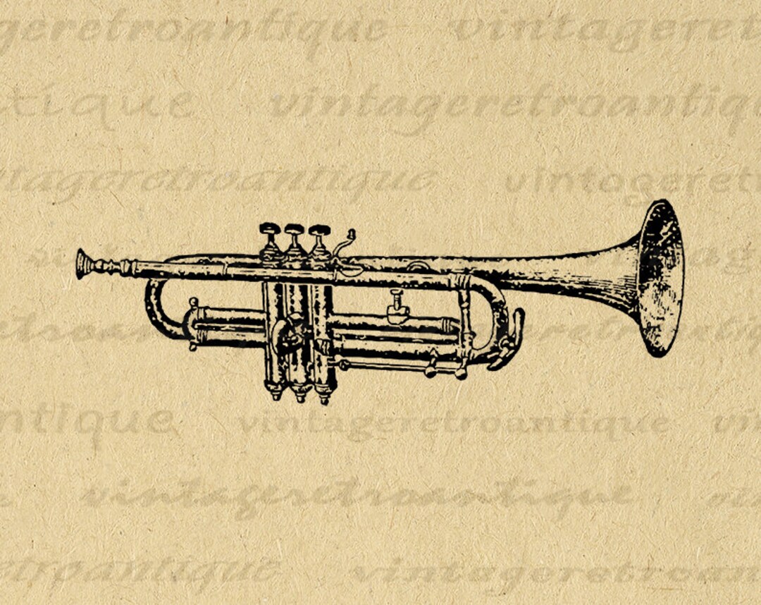 Trumpet Digital Image Graphic Printable Antique Illustration Download ...