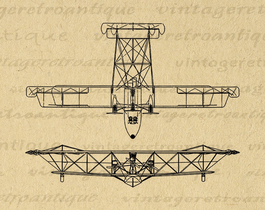 Vintage Airplane Diagram Digital Image Plane Top and Front View ...