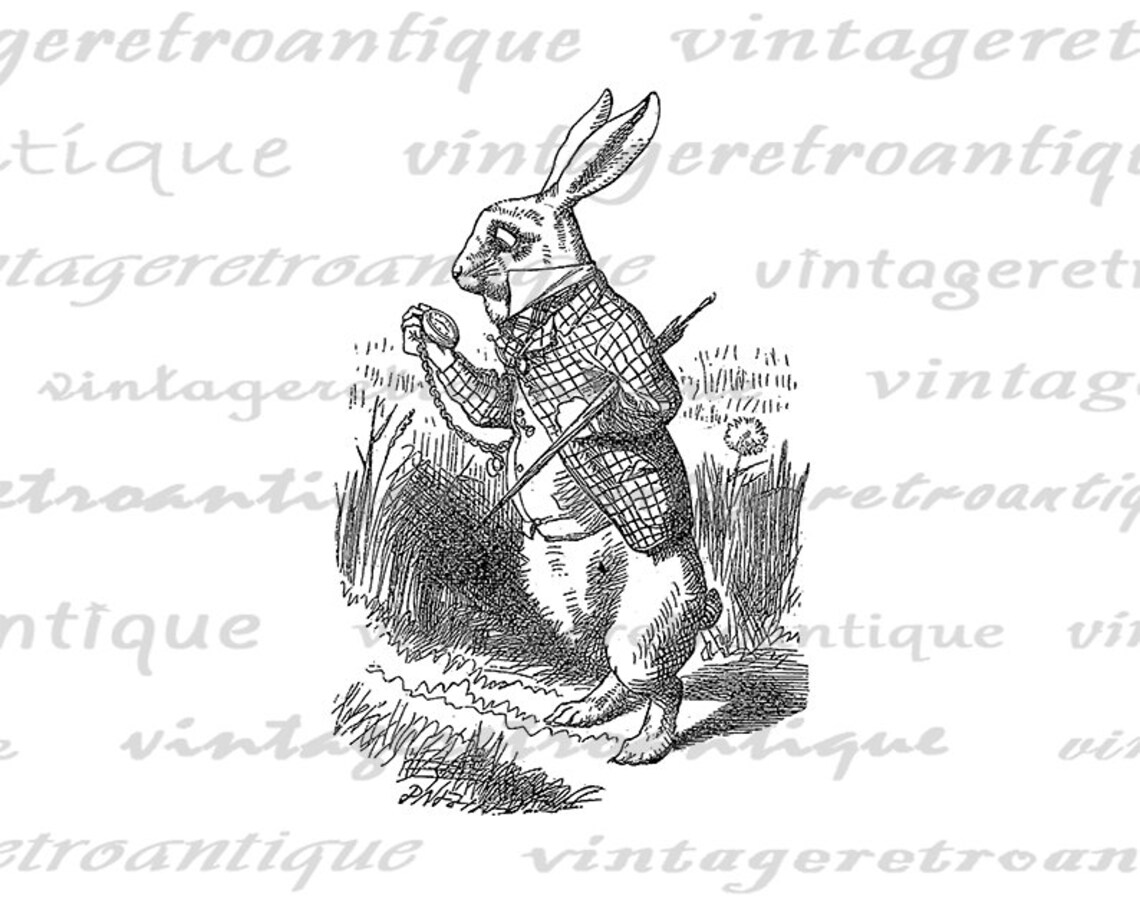 Printable White Rabbit Graphic Digital Alice in Wonderland White Rabbit ...
