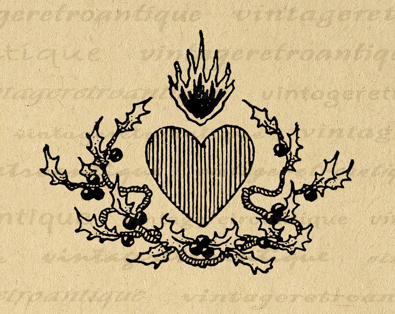 Antique Heart Digital Image Heart Illustration Instant Download ...