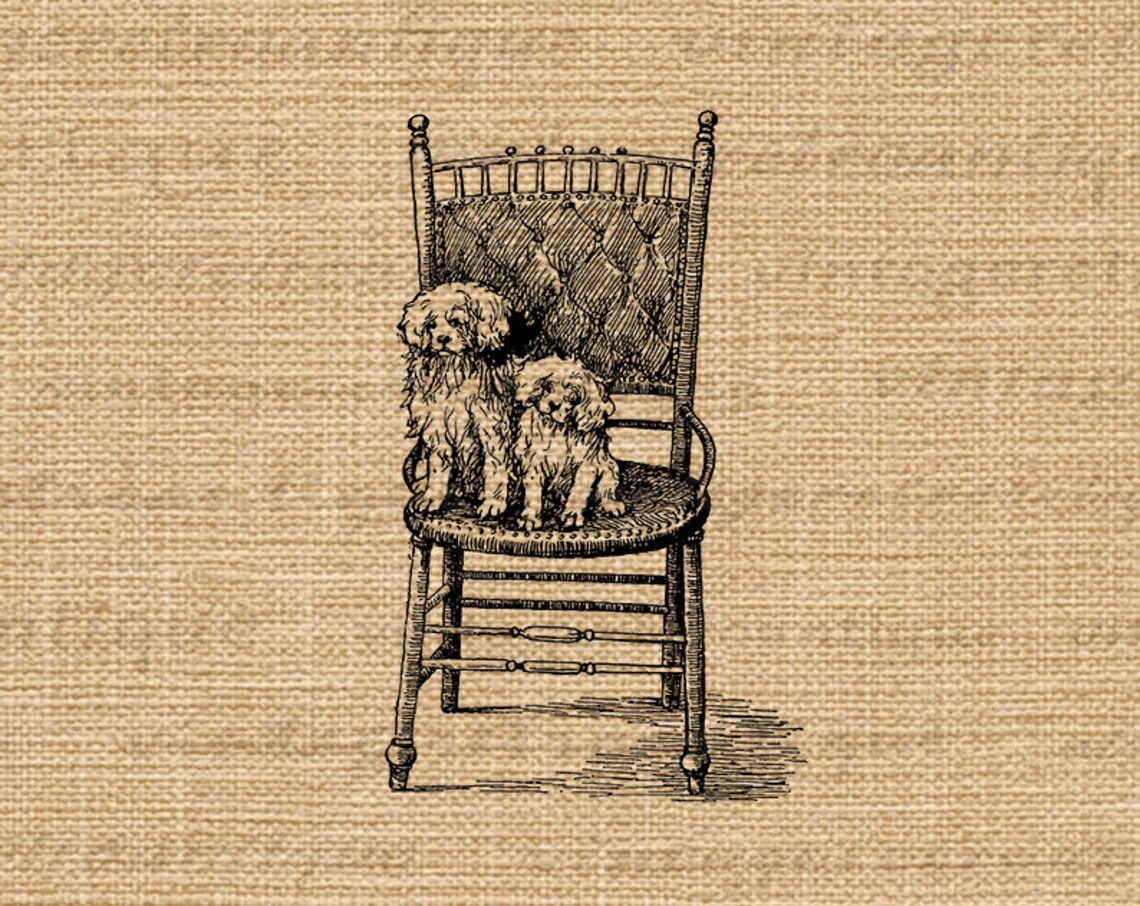 Printable Image Two Dogs on a Chair Digital Antique Dog - Etsy